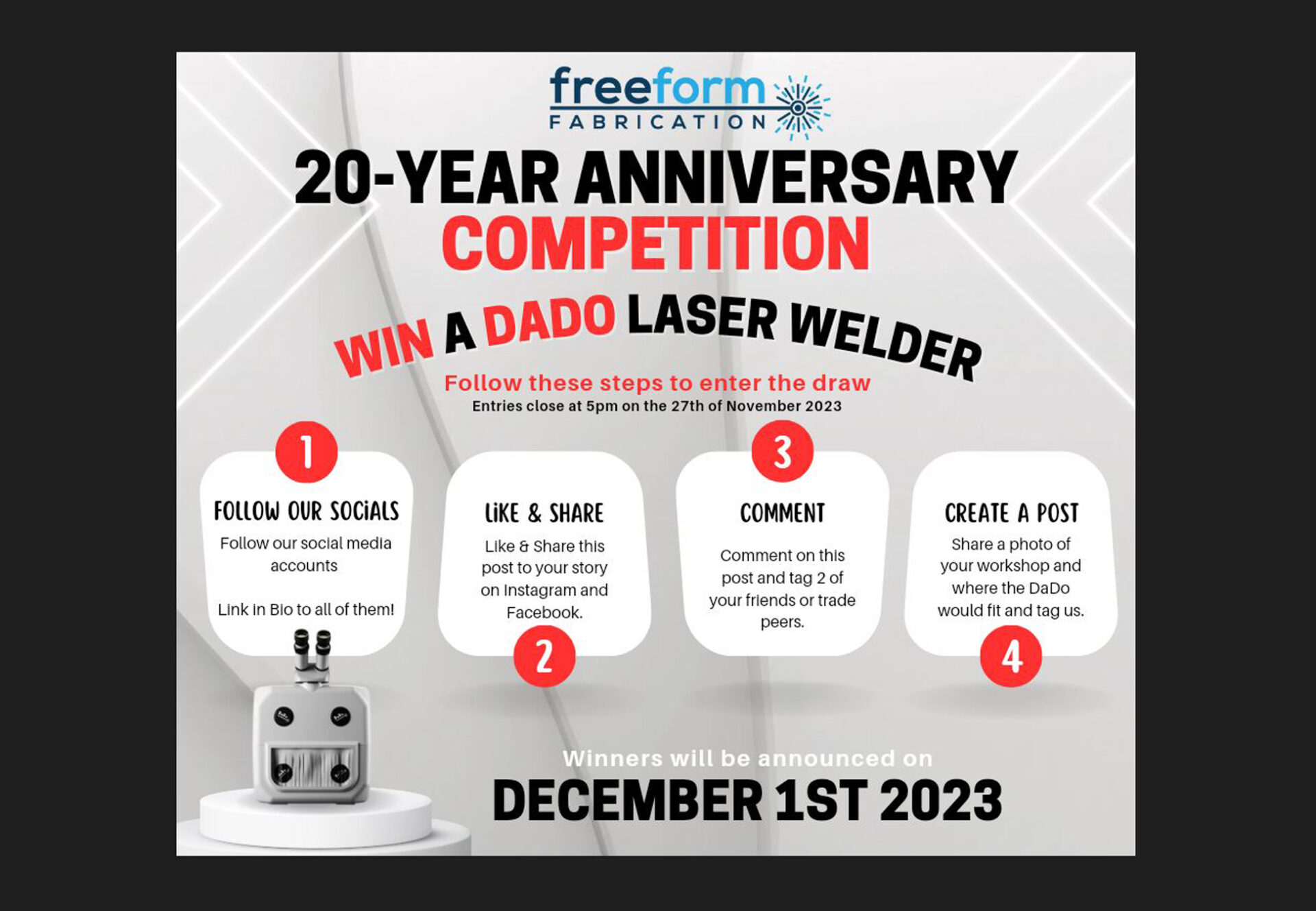 Win a Dado Laser Welder with Freeform Fabrication